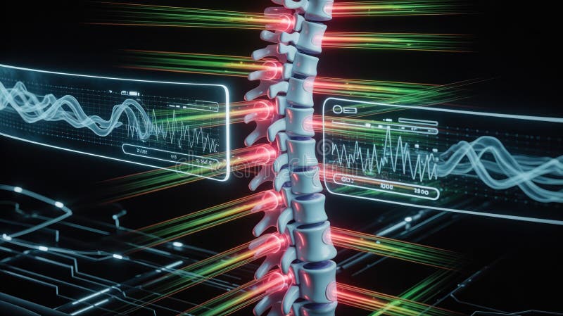 Futuristic Spine with Data Flow and Charts, Medical Technology ...