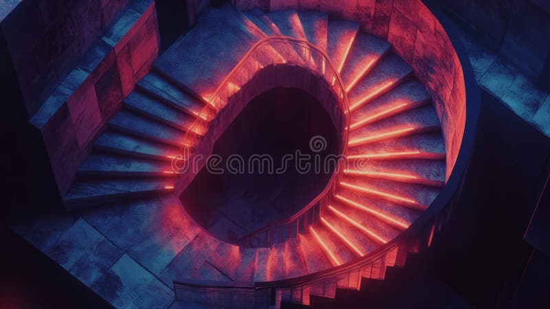 Futuristic Spiral Staircase with Neon Lighting in Modern Architectural ...
