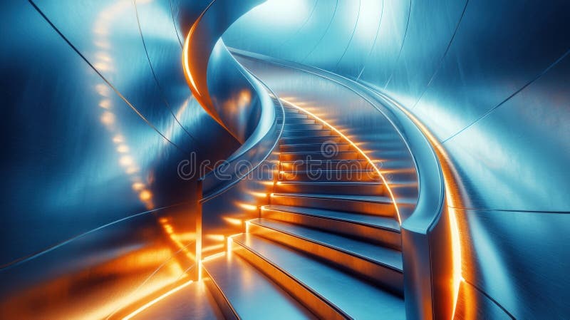 Futuristic Spiral Staircase with Vibrant Lighting Stock Illustration ...