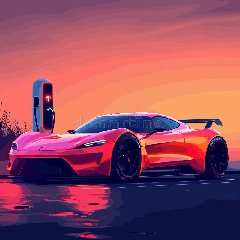 Futuristic Sport Car on the Road at Sunset. Vector Illustration Stock ...