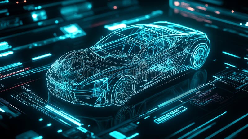 Futuristic Sports Car Blueprint Design with Digital Interface Stock ...