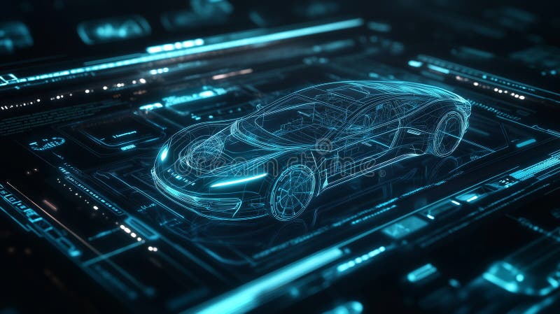 Futuristic Sports Car Blueprint Design with Digital Interface Stock Image - Image of engineering ...
