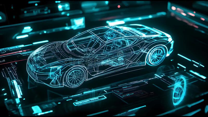 Futuristic Sports Car Blueprint Design with Digital Interface Stock ...