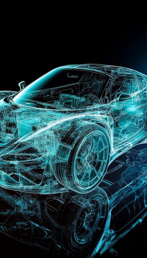 Futuristic Sports Car with X-ray View Highlighting Blueprint, and ...