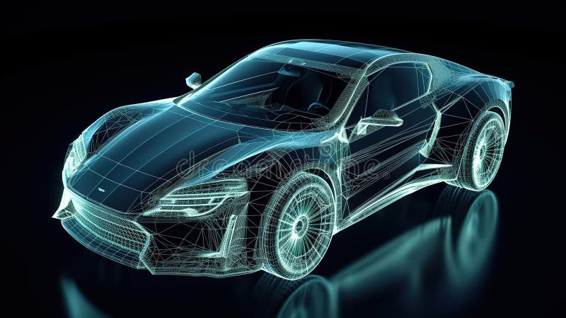Futuristic Sports Car Technology Concept with Wireframe Intersection ...