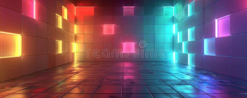 Modern Square Room with Colorful Illuminated Walls for Futuristic ...