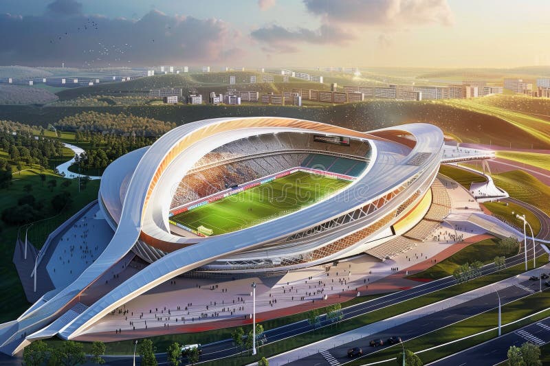 Futuristic Stadium Against City Backdrop Stock Image - Image of ...