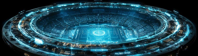 Futuristic Stadium with Neon Lights and Circular Design Stock ...
