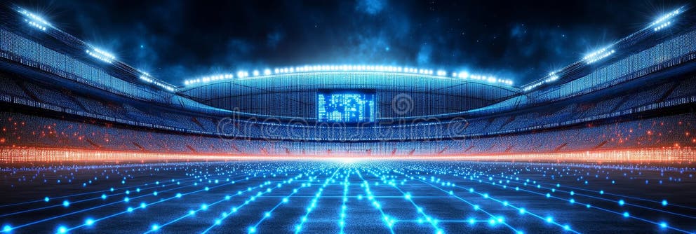 Futuristic Stadium with Digital Network, Blue Lights, and Glowing Grid, Technology Concept Stock ...