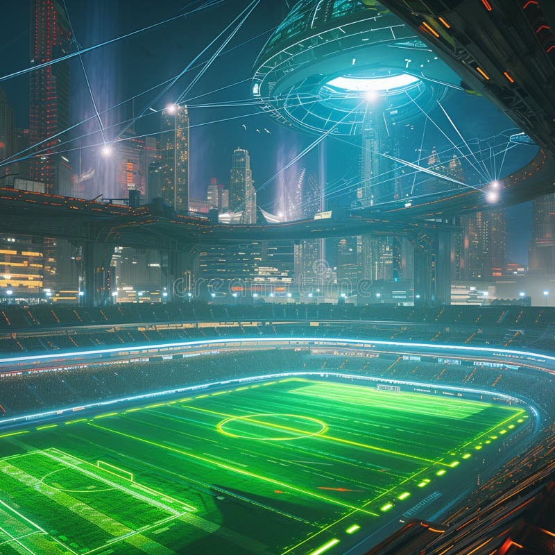 Futuristic Stadium Illuminated with Vibrant Neon Lights. Stock Photo ...