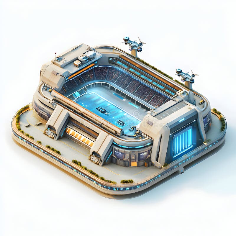 Futuristic Stadium Illustration with Drones Stock Illustration ...