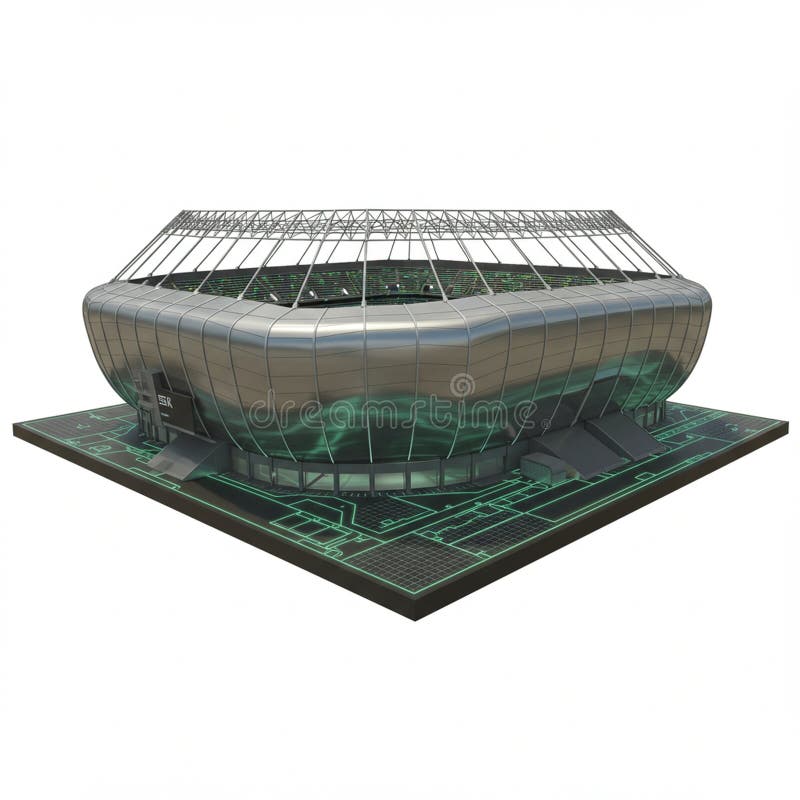 Futuristic Stadium Model with a Sleek, Metallic Finish and an Oval ...
