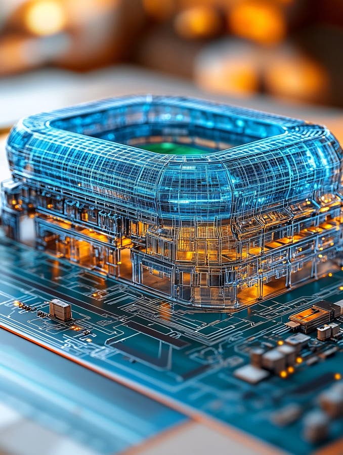 Futuristic Stadium on Circuit Board Digital Architecture Technology ...