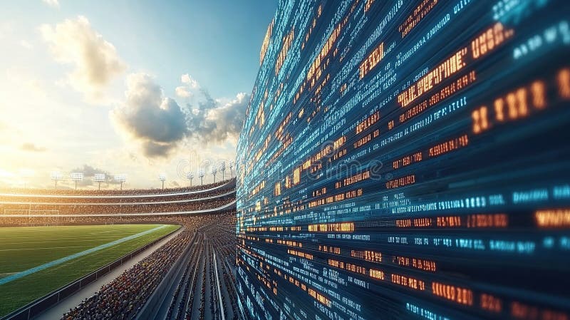 Futuristic Stadium Wall with Digital Code Stock Illustration ...