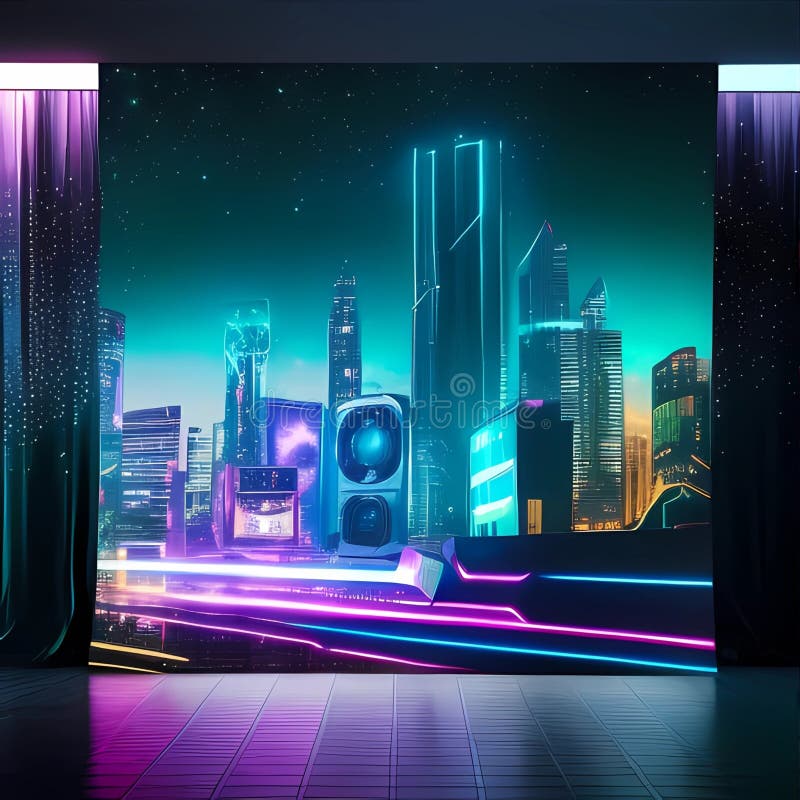 Futuristic Stage Backdrop, Made with Generative AI Stock Illustration ...