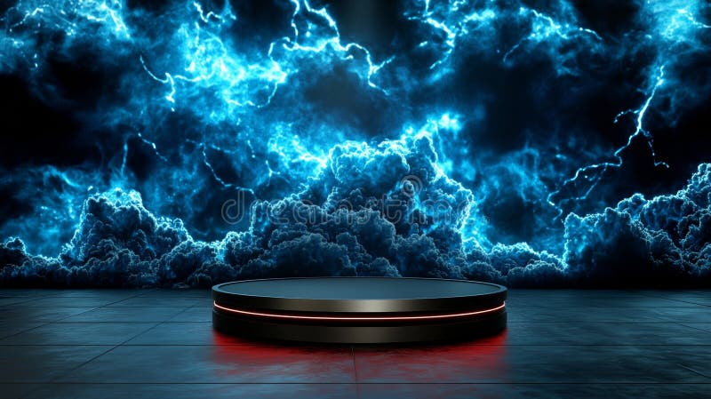 Futuristic Stage with Blue Lightning Background for Events Stock ...
