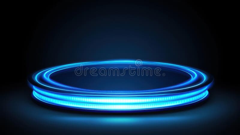 A Futuristic Stage with a Blue Tech Podium and a Glowing Circular ...