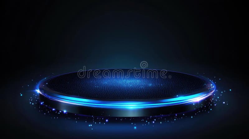 A Futuristic Stage with a Blue Tech Podium and a Glowing Circular ...