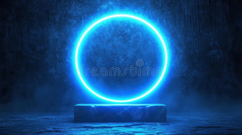 A Futuristic Stage with a Blue Tech Podium and a Glowing Circular ...