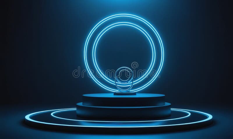Futuristic Stage with Circular Platform and Glowing Ring, Set Against ...