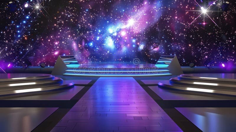 Futuristic Stage with Cosmic Background and Vibrant Lighting Stock ...
