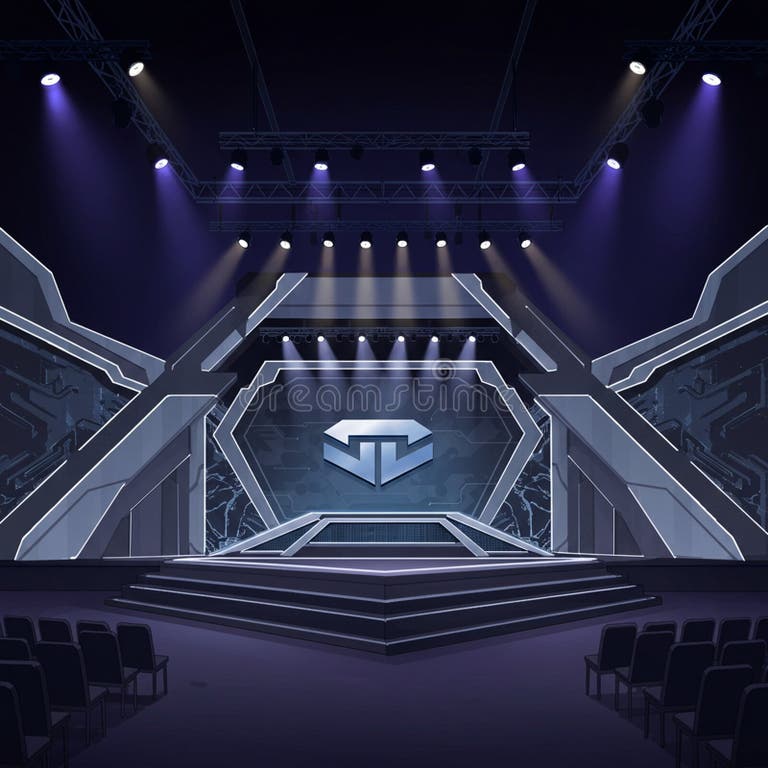 Futuristic Stage Design Featuring Geometric Structures and Angular ...