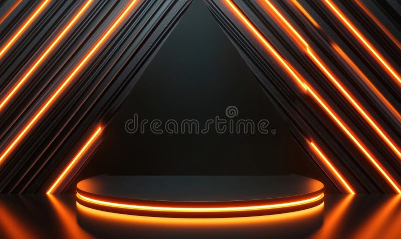 Futuristic Stage Design with Glowing Orange Lines and Dark Background ...