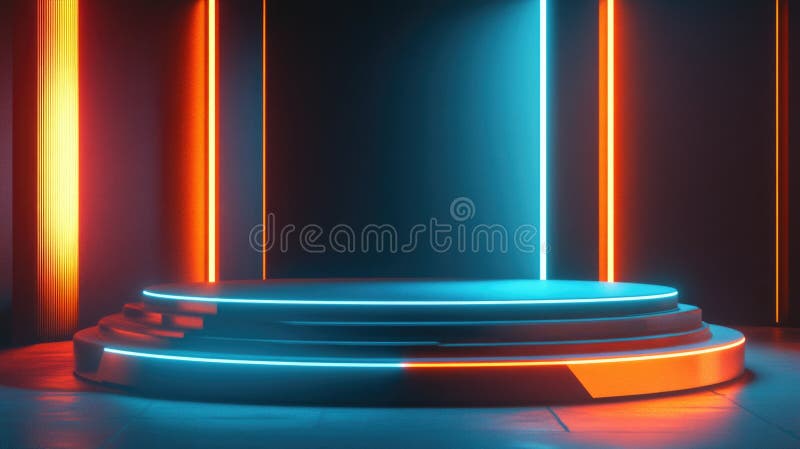 Futuristic Stage Design with Neon Lights Stock Illustration ...