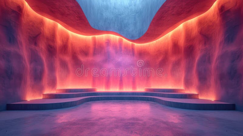 Futuristic Stage with Vibrant Neon Lighting and Curved Design Stock ...