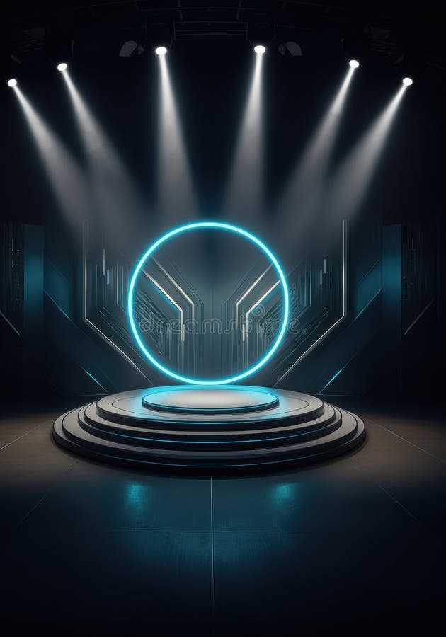 Futuristic Stage with Glowing Circular Backdrop and Dramatic Lighting ...