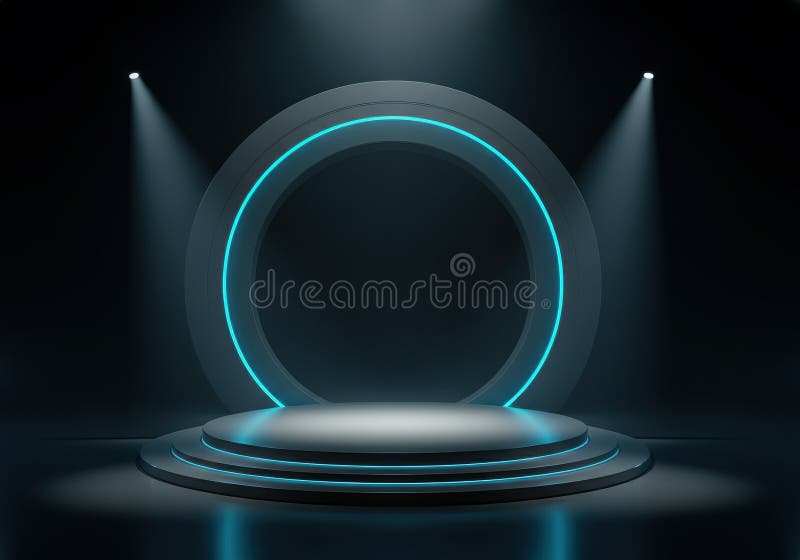 Futuristic Stage with Glowing Circular Backdrop and Dramatic Lighting ...