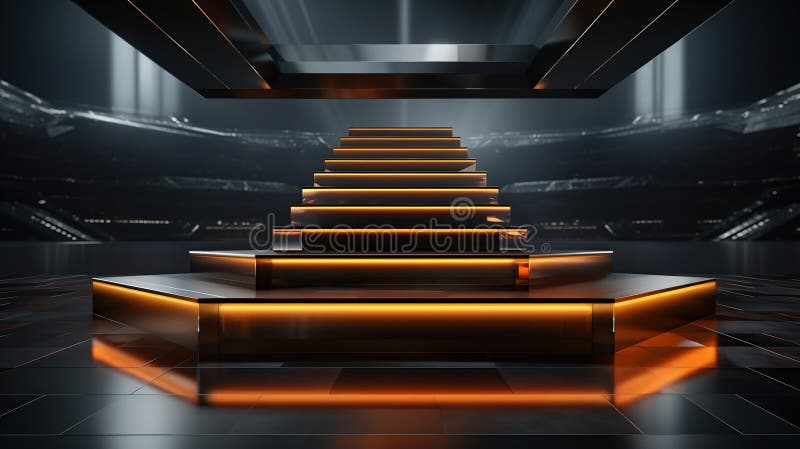 Futuristic Stage with Illuminated Steps Stock Illustration ...