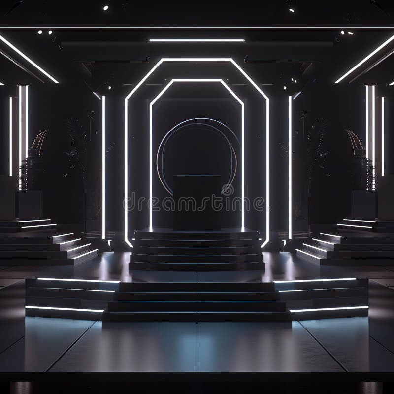 Futuristic Stage with Neon Lights and Steps Stock Photo - Image of ...