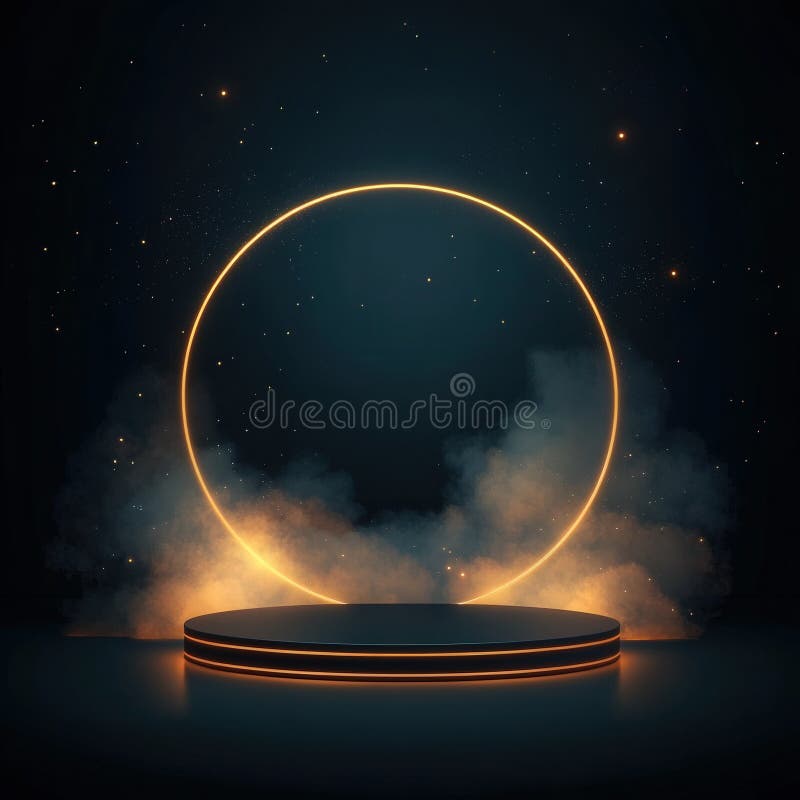 Futuristic Stage with Neon Ring and Smoke. Stock Illustration ...