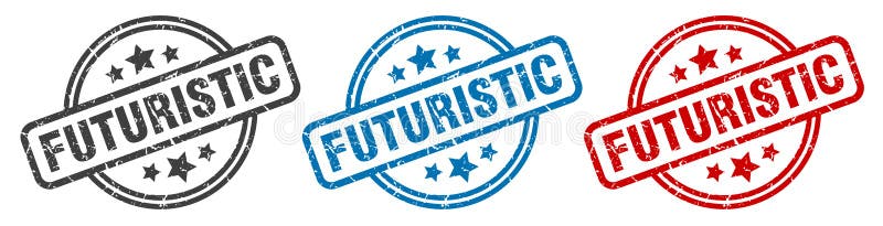 Futuristic Sign. Round Ribbon Label Set. Seal Stock Vector ...