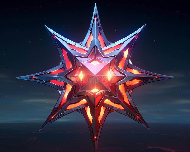 A Futuristic Star with Red and Blue Lights on it Stock Illustration ...
