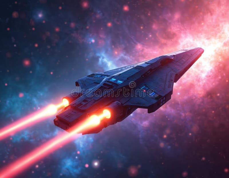 Futuristic Starship Intergalactic Voyage through Vibrant Nebula ...