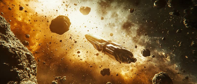 Starship in Asteroid Field with Glowing Celestial Light Stock Photo - Image of cosmic ...