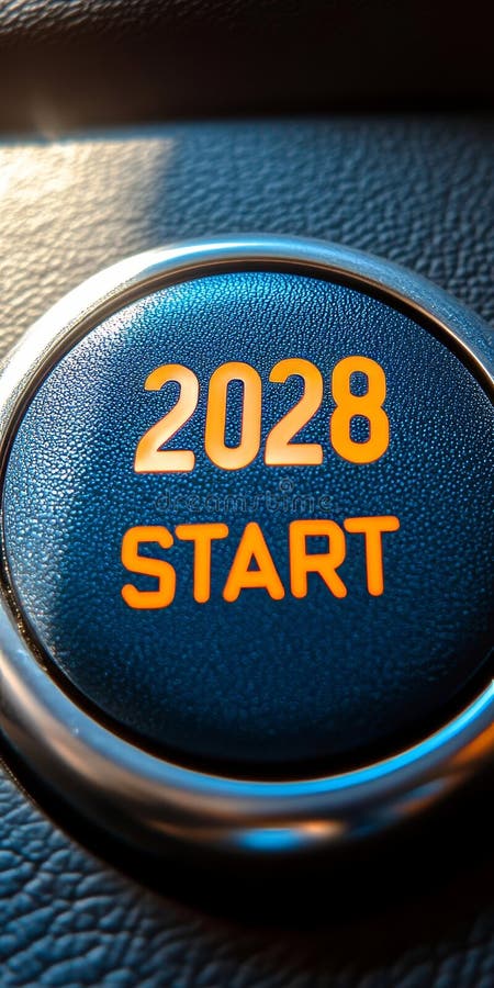 Futuristic Start Engine Button with Illuminated Display Showing Year ...