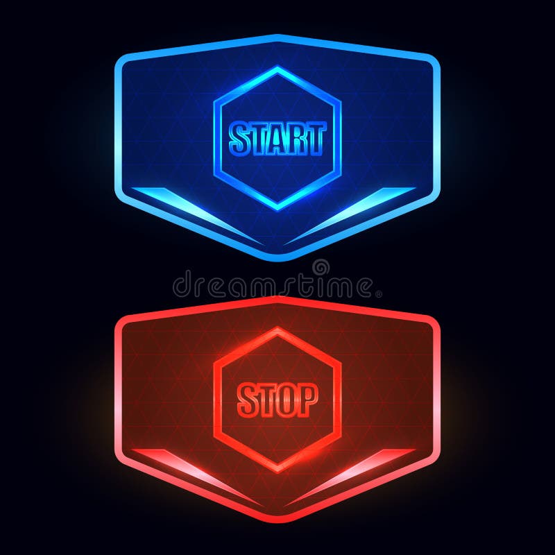 Futuristic Start and Stop Buttons Stock Vector - Illustration of glossy ...