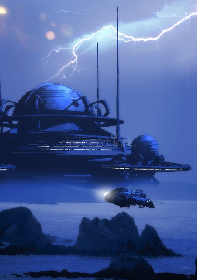 Futuristic Station on the Cliffs. Stock Illustration - Illustration of ...