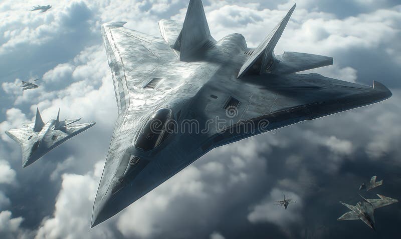 Futuristic Stealth Aircraft Flying Above Clouds Showcasing Advanced ...