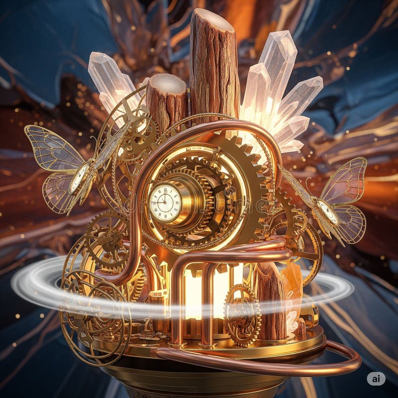 Futuristic Steampunk Crystal Engine with Clockwork Butterflies& X22 ...