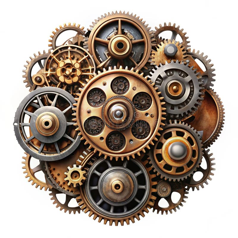Futuristic Steampunk Gear System Isolated on White Stock Illustration ...