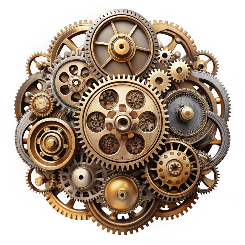 Futuristic Steampunk Gear System Isolated on White Stock Illustration ...