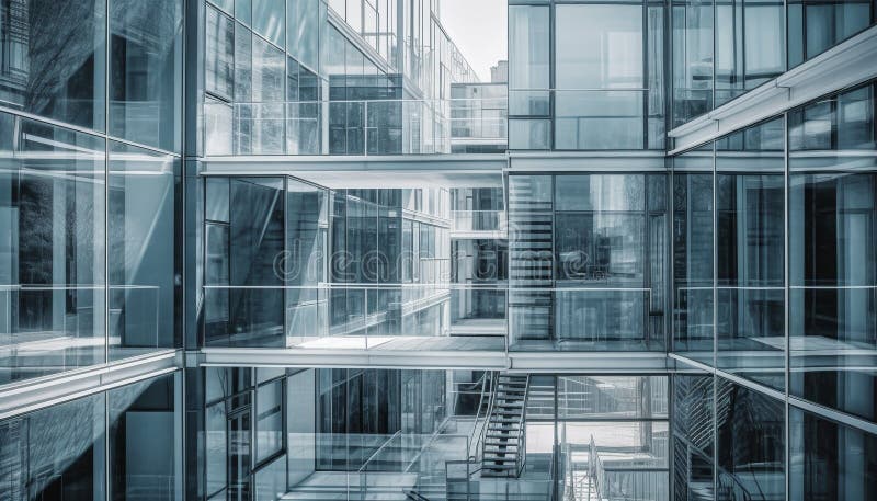 Futuristic Steel Skyscraper with Geometric Facade and Transparent Glass ...