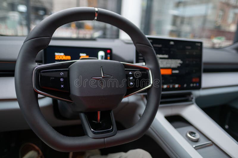 Futuristic Steering Wheel, Interior Polestar 2 Electric Car, Gear Shift ...