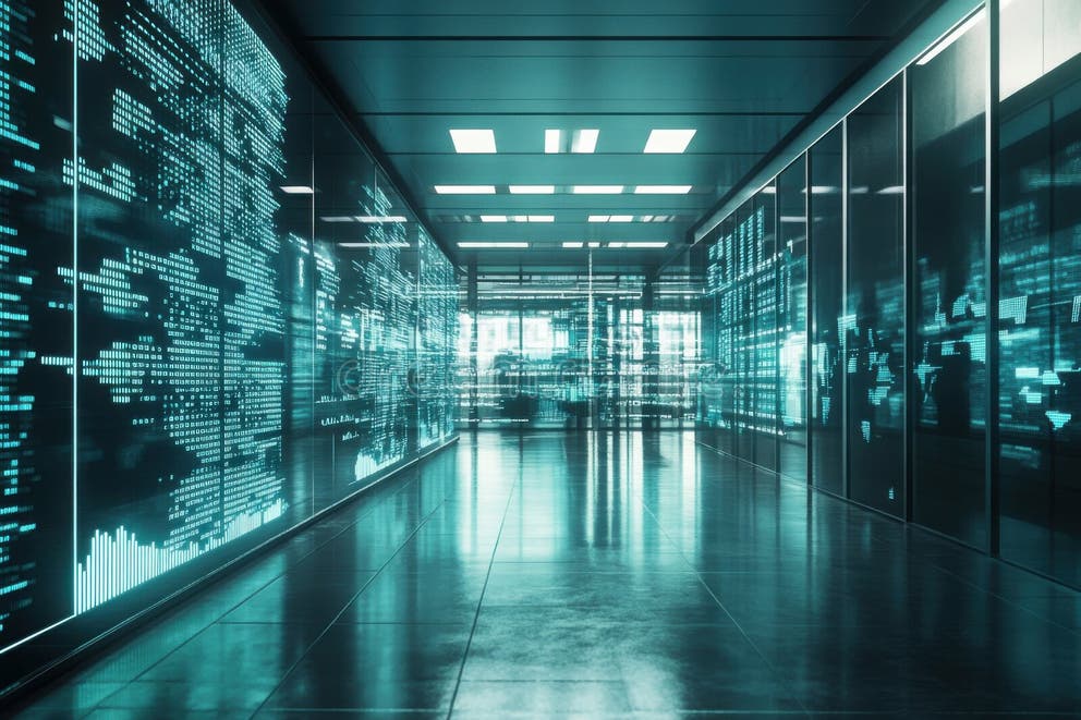 Futuristic Stock Exchange System with Digital Data Displays in Modern ...