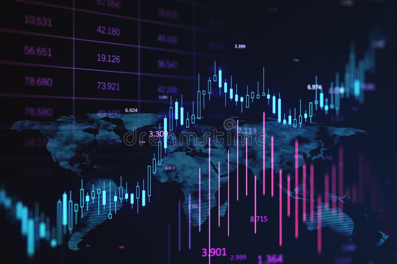 Futuristic Stock Market Analysis with World Map Projection. Stock ...