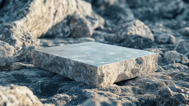 Futuristic Stone Podium on Textured Rock Platform, Sleek and Rugged ...